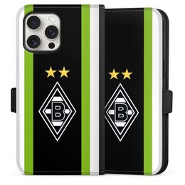 DeinDesign iPhone 15 Pro Max Handy Klapph&uuml;lle Handyh&uuml;lle aus Kunst Leder schwarz Flip Case Logo Gladbach Borussia M&ouml;nchengladbach Sideflip mit Lasche