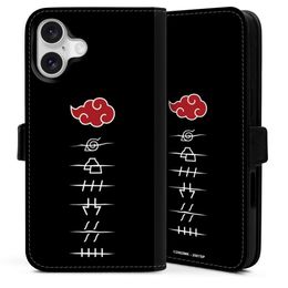 DeinDesign iPhone 16 Plus Handy Klapph&uuml;lle Handyh&uuml;lle aus Kunst Leder schwarz Flip Case Naruto Shippuden Official Licensed Product Akatsuki Sideflip mit Lasche