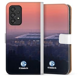 DeinDesign Galaxy A33 5G Handy Klapph&uuml;lle Handyh&uuml;lle aus Kunst Leder wei&szlig; Flip Case Official Licensed Product Stadium Fc Schalke 04 Sideflip mit Lasche