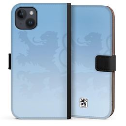 DeinDesign iPhone 14 Plus Handy Klapph&uuml;lle Handyh&uuml;lle aus Kunst Leder schwarz Flip Case Official Licensed Product Logo Tsv 1860 M&uuml;nchen Sideflip mit langer 