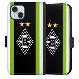 DeinDesign iPhone 15 Handy Klapph&uuml;lle Handyh&uuml;lle aus Kunst Leder schwarz Flip Case Logo Gladbach Borussia M&ouml;nchengladbach Sideflip mit Lasche