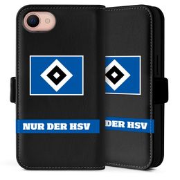 DeinDesign iPhone 16e Handy Klapph&uuml;lle Handyh&uuml;lle aus Kunst Leder schwarz Flip Case Hamburger Sv Statement Hsv Sideflip mit Lasche