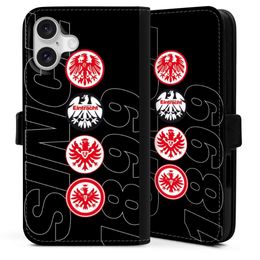 DeinDesign iPhone 16 Plus Handy Klapph&uuml;lle Handyh&uuml;lle aus Kunst Leder schwarz Flip Case Eagle Logo Eintracht Frankfurt Sideflip mit Lasche