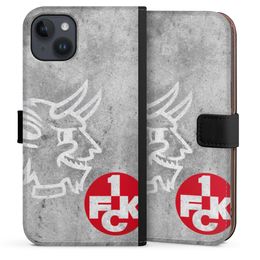 DeinDesign iPhone 14 Plus Handy Klapph&uuml;lle Handyh&uuml;lle aus Kunst Leder schwarz Flip Case 1. Fck Devil 1. Fc Kaiserslautern Sideflip mit langer Lasche