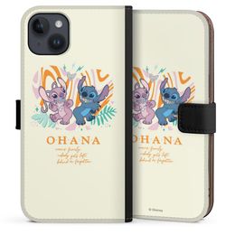 DeinDesign iPhone 14 Plus Handy Klapph&uuml;lle Handyh&uuml;lle aus Kunst Leder schwarz Flip Case Official Licensed Product Lilo & Stitch Disney Sideflip mit langer Lasche