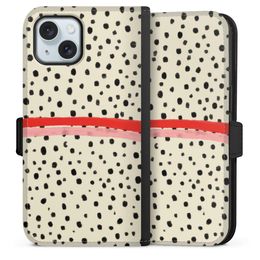 DeinDesign iPhone 15 Handy Klapph&uuml;lle Handyh&uuml;lle aus Kunst Leder schwarz Flip Case Stripes Points Kunst Sideflip mit Lasche