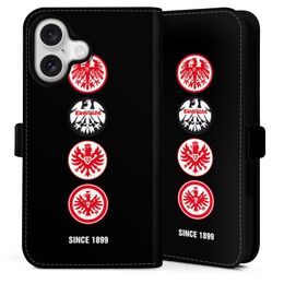 DeinDesign iPhone 16 Handy Klapph&uuml;lle Handyh&uuml;lle aus Kunst Leder schwarz Flip Case Eintracht Frankfurt Soccer Sge Sideflip mit Lasche