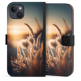 DeinDesign iPhone 14 Plus Handy Klapph&uuml;lle Handyh&uuml;lle aus Kunst Leder schwarz Flip Case Sun Pampasgras Nature Sideflip mit langer Lasche