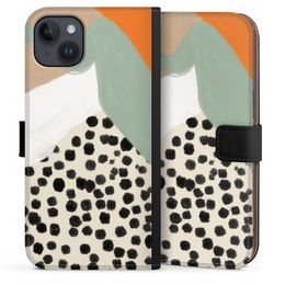 DeinDesign iPhone 14 Plus Handy Klapph&uuml;lle Handyh&uuml;lle aus Kunst Leder schwarz Flip Case Abstract Boho Kunst Sideflip mit langer Lasche