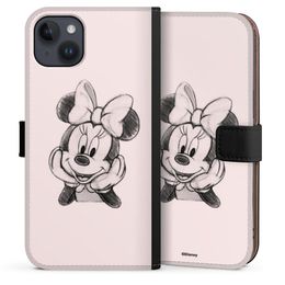 DeinDesign iPhone 14 Plus Handy Klapph&uuml;lle Handyh&uuml;lle aus Kunst Leder schwarz Flip Case Official Licensed Product Disney Minnie Mouse Sideflip mit langer Lasche