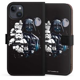 DeinDesign iPhone 14 Plus Handy Klapph&uuml;lle Handyh&uuml;lle aus Kunst Leder schwarz Flip Case Weltall Star Wars Movie Sideflip mit langer Lasche