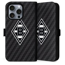 DeinDesign iPhone 16 Pro Max Handy Klapph&uuml;lle Handyh&uuml;lle aus Kunst Leder schwarz Flip Case Borussia M&ouml;nchengladbach Carbon Gladbach Sideflip mit Lasche
