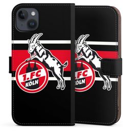 DeinDesign iPhone 14 Plus Handy Klapph&uuml;lle Handyh&uuml;lle aus Kunst Leder schwarz Flip Case Official Licensed Product 1. Fc K&ouml;ln Logo Sideflip mit langer Lasche