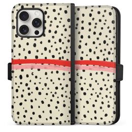 DeinDesign iPhone 15 Pro Max Handy Klapph&uuml;lle Handyh&uuml;lle aus Kunst Leder schwarz Flip Case Stripes Points Kunst Sideflip mit Lasche