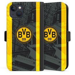 DeinDesign iPhone 13 Handy Klapph&uuml;lle Handyh&uuml;lle aus Kunst Leder schwarz Flip Case Bvb Borussia Dortmund Stadium Sideflip mit Lasche