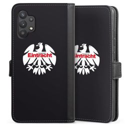 DeinDesign Galaxy A32 4G Handy Klapph&uuml;lle Handyh&uuml;lle aus Kunst Leder schwarz Flip Case Eagle Retro Logo Sideflip mit Lasche