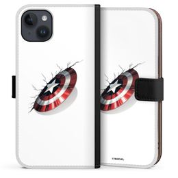 DeinDesign iPhone 14 Plus Handy Klapph&uuml;lle Handyh&uuml;lle aus Kunst Leder schwarz Flip Case Captain America Official Licensed Product Marvel Sideflip mit langer 