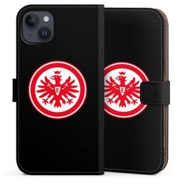 DeinDesign iPhone 14 Plus Handy Klapph&uuml;lle Handyh&uuml;lle aus Kunst Leder schwarz Flip Case Sge Eintracht Frankfurt Eagle Sideflip mit langer Lasche