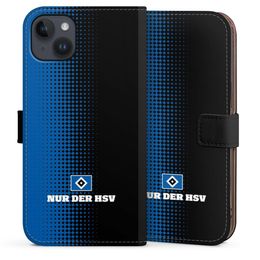 DeinDesign iPhone 14 Plus Handy Klapph&uuml;lle Handyh&uuml;lle aus Kunst Leder schwarz Flip Case Logo Official Licensed Product Hsv Sideflip mit langer Lasche