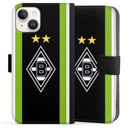 DeinDesign iPhone 14 Handy Klapph&uuml;lle Handyh&uuml;lle aus Kunst Leder schwarz Flip Case Logo Gladbach Borussia M&ouml;nchengladbach Sideflip mit Lasche
