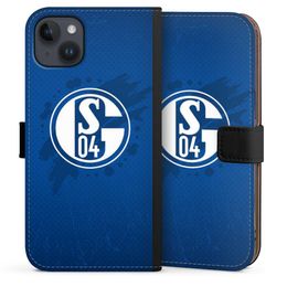 DeinDesign iPhone 14 Plus Handy Klapph&uuml;lle Handyh&uuml;lle aus Kunst Leder schwarz Flip Case Official Licensed Product Fc Schalke 04 Schalke 04 Sideflip mit langer 