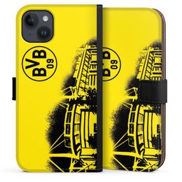 DeinDesign iPhone 14 Plus Handy Klapph&uuml;lle Handyh&uuml;lle aus Kunst Leder schwarz Flip Case Stadium Bvb Borussia Dortmund Sideflip mit langer Lasche