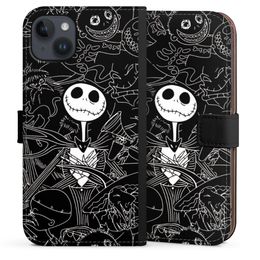DeinDesign iPhone 14 Plus Handy Klapph&uuml;lle Handyh&uuml;lle aus Kunst Leder schwarz Flip Case Disney Nightmare Before Christmas Halloween Sideflip mit langer Lasche