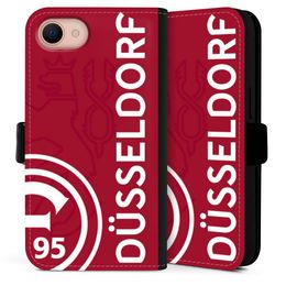 DeinDesign iPhone 16e Handy Klapph&uuml;lle Handyh&uuml;lle aus Kunst Leder schwarz Flip Case Lettering F95 Fortuna D&uuml;sseldorf Sideflip mit Lasche