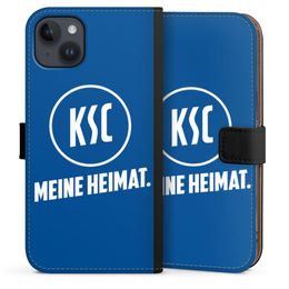 DeinDesign iPhone 14 Plus Handy Klapph&uuml;lle Handyh&uuml;lle aus Kunst Leder schwarz Flip Case Karlsruher Sc Statement Ksc Sideflip mit langer Lasche