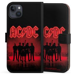 DeinDesign iPhone 14 Plus Handy Klapph&uuml;lle Handyh&uuml;lle aus Kunst Leder schwarz Flip Case Band Acdc Official Licensed Product Sideflip mit langer Lasche
