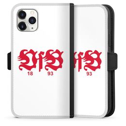 DeinDesign iPhone 11 Pro Handy Klapph&uuml;lle Handyh&uuml;lle aus Kunst Leder schwarz Flip Case Official Licensed Product Lettering Vfb Stuttgart Sideflip mit Lasche