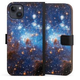 DeinDesign iPhone 14 Plus Handy Klapph&uuml;lle Handyh&uuml;lle aus Kunst Leder schwarz Flip Case Weltall Star Galaxy Sideflip mit langer Lasche