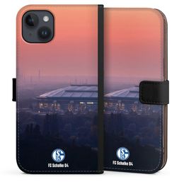 DeinDesign iPhone 14 Plus Handy Klapph&uuml;lle Handyh&uuml;lle aus Kunst Leder schwarz Flip Case Fc Schalke 04 Official Licensed Product Stadium Sideflip mit langer 