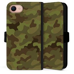DeinDesign iPhone 16e Handy Klapph&uuml;lle Handyh&uuml;lle aus Kunst Leder schwarz Flip Case Camouflage Tarnmuster Army Sideflip mit Lasche