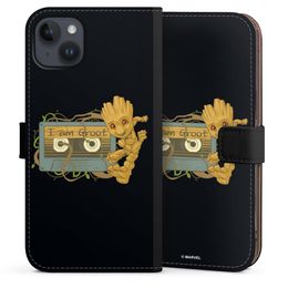 DeinDesign iPhone 14 Plus Handy Klapph&uuml;lle Handyh&uuml;lle aus Kunst Leder schwarz Flip Case Guardians Of The Galaxy Groot Marvel Sideflip mit langer Lasche