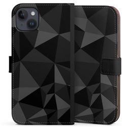 DeinDesign iPhone 14 Plus Handy Klapph&uuml;lle Handyh&uuml;lle aus Kunst Leder schwarz Flip Case Abstract Muster Geometric Sideflip mit langer Lasche
