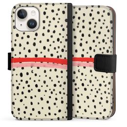 DeinDesign iPhone 14 Handy Klapph&uuml;lle Handyh&uuml;lle aus Kunst Leder schwarz Flip Case Stripes Points Kunst Sideflip mit Lasche