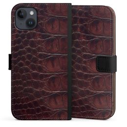 DeinDesign iPhone 14 Plus Handy Klapph&uuml;lle Handyh&uuml;lle aus Kunst Leder schwarz Flip Case Leather Crocodile Animal Print Sideflip mit langer Lasche