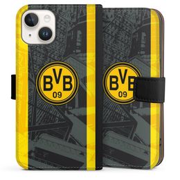 DeinDesign iPhone 14 Handy Klapph&uuml;lle Handyh&uuml;lle aus Kunst Leder schwarz Flip Case Bvb Borussia Dortmund Stadium Sideflip mit Lasche