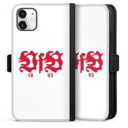 DeinDesign iPhone 11 Handy Klapph&uuml;lle Handyh&uuml;lle aus Kunst Leder schwarz Flip Case Official Licensed Product Lettering Vfb Stuttgart Sideflip mit Lasche