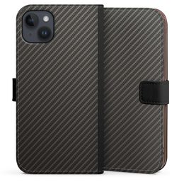 DeinDesign iPhone 14 Plus Handy Klapph&uuml;lle Handyh&uuml;lle aus Kunst Leder schwarz Flip Case Carbon Metallic Look Muster Sideflip mit langer Lasche