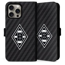 DeinDesign iPhone 16 Pro Handy Klapph&uuml;lle Handyh&uuml;lle aus Kunst Leder schwarz Flip Case Borussia M&ouml;nchengladbach Carbon Gladbach Sideflip mit Lasche