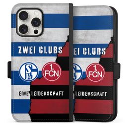 DeinDesign iPhone 15 Pro Max Handy Klapph&uuml;lle Handyh&uuml;lle aus Kunst Leder schwarz Flip Case Friendship 1. Fc N&uuml;rnberg Fc Schalke 04 Sideflip mit Lasche