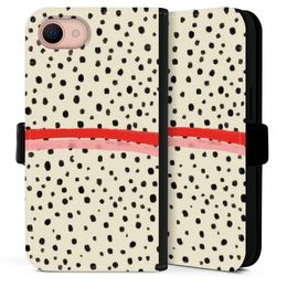 DeinDesign iPhone 16e Handy Klapph&uuml;lle Handyh&uuml;lle aus Kunst Leder schwarz Flip Case Stripes Points Kunst Sideflip mit Lasche