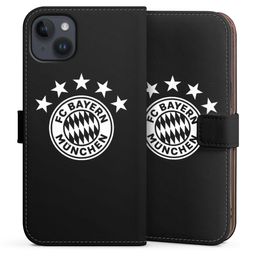 DeinDesign iPhone 14 Plus Handy Klapph&uuml;lle Handyh&uuml;lle aus Kunst Leder schwarz Flip Case Fcb Transparent Fc Bayern M&uuml;nchen Sideflip mit langer Lasche