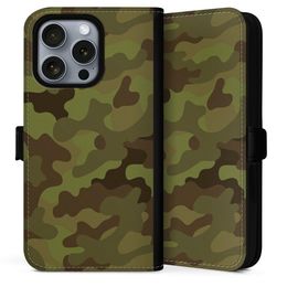 DeinDesign iPhone 16 Pro Max Handy Klapph&uuml;lle Handyh&uuml;lle aus Kunst Leder schwarz Flip Case Camouflage Tarnmuster Army Sideflip mit Lasche
