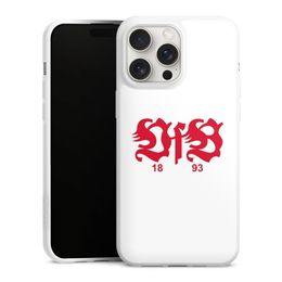 DeinDesign iPhone 15 Pro Max Handy Silikon H&uuml;lle Case wei&szlig; Handyh&uuml;lle Official Licensed Product Lettering Vfb Stuttgart Silikon Case