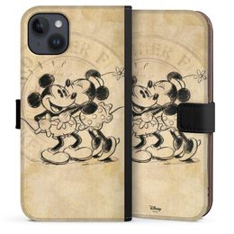 DeinDesign iPhone 14 Plus Handy Klapph&uuml;lle Handyh&uuml;lle aus Kunst Leder schwarz Flip Case Minnie Mouse Vintage Mickey Mouse Sideflip mit langer Lasche