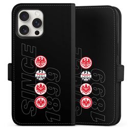 DeinDesign iPhone 15 Pro Max Handy Klapph&uuml;lle Handyh&uuml;lle aus Kunst Leder schwarz Flip Case Eagle Logo Eintracht Frankfurt Sideflip mit Lasche