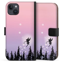 DeinDesign iPhone 14 Plus Handy Klapph&uuml;lle Handyh&uuml;lle aus Kunst Leder schwarz Flip Case Tinkerbells Official Licensed Product Disney Sideflip mit langer Lasche